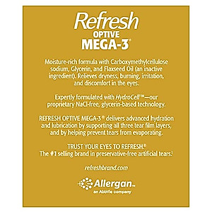 Refresh Optive MEGA-3 Lubricant Eye Drops Preservative-Free Artificial Tears, 0.01 fl oz (0.4 mL), 60 Single-Use Containers