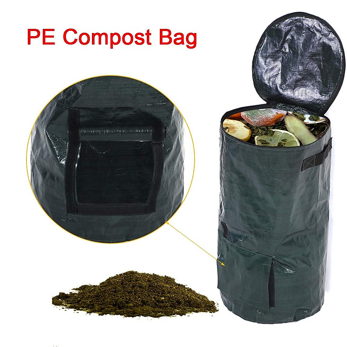 Mintata Collapsible Compost Bag, 2 Sizes Kitchen Garden Yard Organic Waste Compost Bag Environmental Friendly PE Growers Bags (Size : 3560cm)