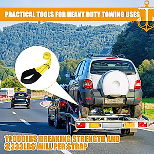 Windyun 12 Pack Tow Truck Straps Lasso Wheel Lift Straps Lasso Tow Strap with D Ring 11, 000 Lbs Break Strength Auto Tie Down Auto Hauler for Trailer Truck Tie