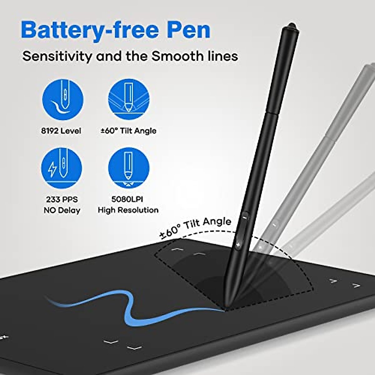 Graphics Drawing Tablet with 8 x 6 Inch Active Area Drawing Tablet, Battery-Free Pen and Express Keys Compatible for Mac/Windows/Android OS