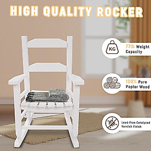 Hngilkoo Kids Wooden Indoor Rocking Chair for Toddlers Comfy Recliner Rocker for Baby Children Ages 3-6 Outdoor Lounge Chair Girls Playroom White