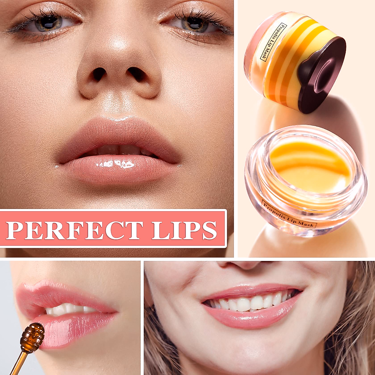Lip Balm Honey Pot,Honey Lip Balm,Hydrating & Prevention Dry and Cracked Sleeping Lip Mask Lip Scrubs Exfoliator & Moisturizer With Applicator Lip Care Products for Dry Lips