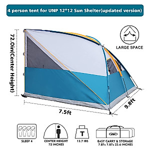 UNP Camping Tent | Canopy Side Tent for 10' x 10' Canopies Tent Easy Set Up Gazebo, Ocean Blue (Canopy/SHELTER NOT Included)