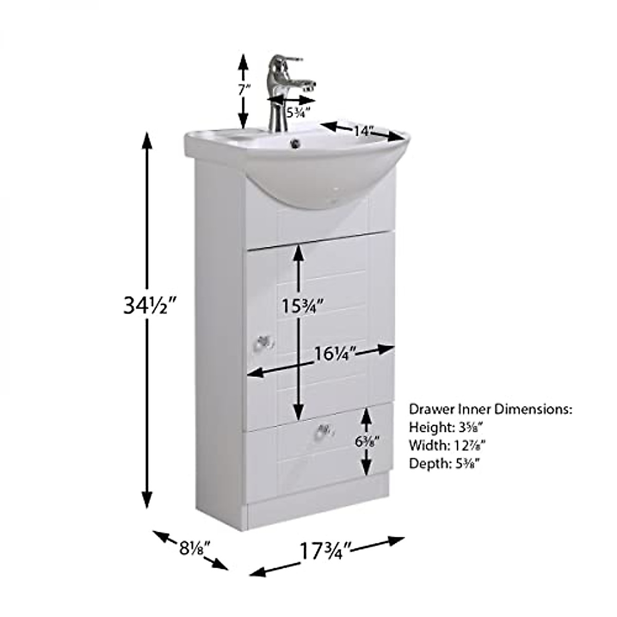 Renovators Supply Manufacturing Small Bathroom Vanity Sink Cabinet Vitreous China Sink Comes with Faucet and Drain Assembly Required Install Hardware Included