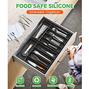 EUHOME Silicone Silverware Drawer Organizer Tray