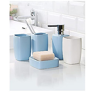 QTBH Soap Dispenser Matte Ceramic Soap Dispenser Home Bathroom Kitchen Office Shampoo Dishwashing Liquid Cosmetic Lotion Bottle 370ml/13oz Soap Pump (Color : Blue)