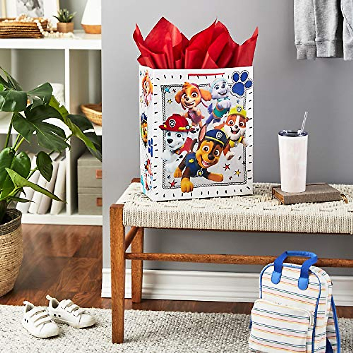 Hallmark 15" Extra Large Paw Patrol Gift Bag with Tissue Paper for Birthdays, Kids Parties, Christmas, Holidays, Red