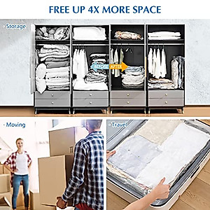 Colorlife Vacuum Storage Bags 5 Pack(Medium),Double-Zip Seal Space Saver Sealer Bag For Beddings Comforters Blankets Quilt Pillows Clothes, Save 80% Space,No Vacuum Pump Needed（5x70*50cm）