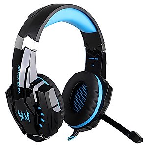 KOTION EACH G9000 Headset 3.5mm Game Gaming Headphone Earphone with Microphone LED Light for Laptop Tablet/Mobile Phones/ PS4 (Black Blue)