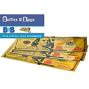 3 Premium Bookmarks for ,Gold $100 Bills - High Quality Thick Book-Mark to Promote Reading with One Hundred Dollar USA Bank Note Design - Great Prize for Classrooms, Book Clubs, Libraries (3 Pack)