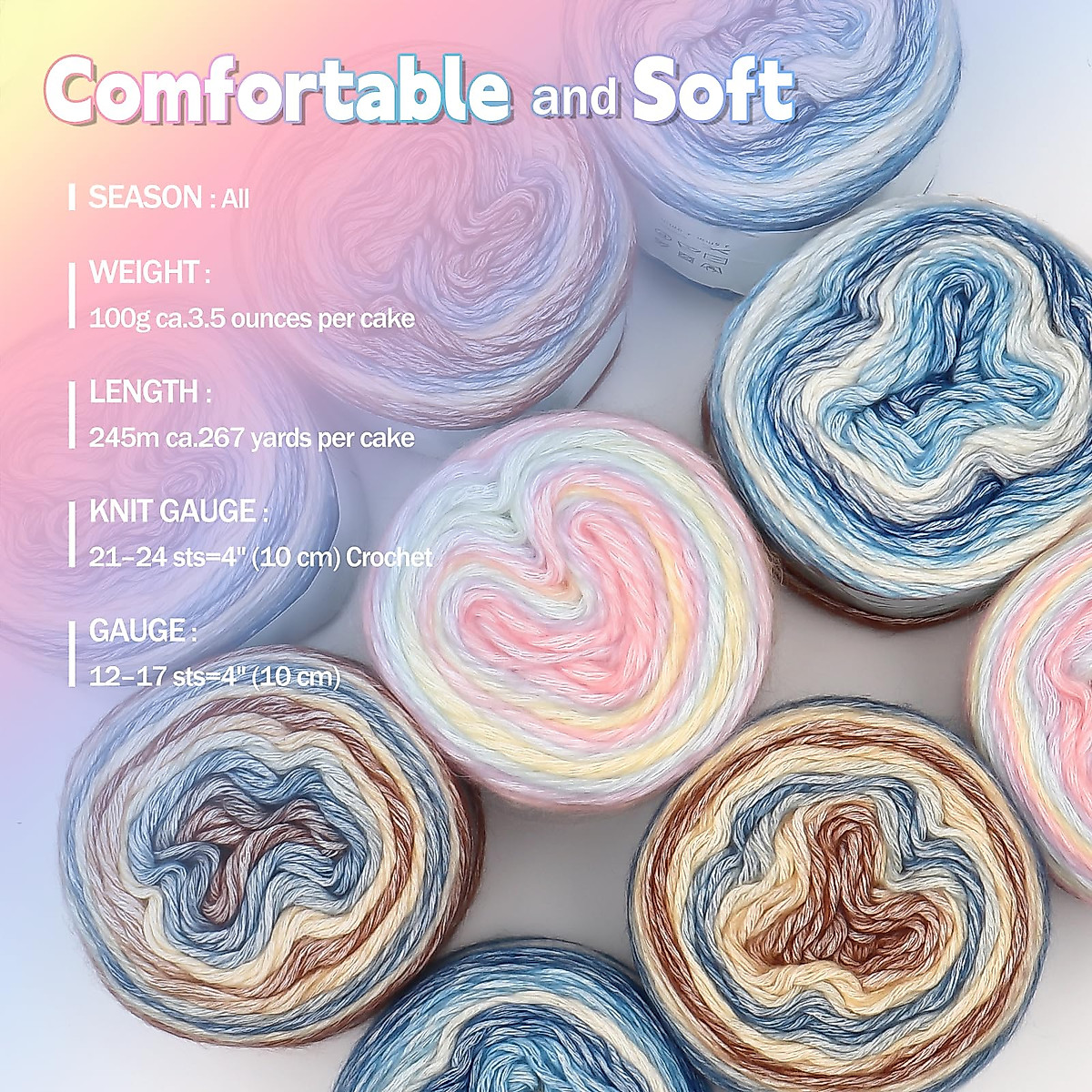 Katech Ombré Flower Yarn for Crocheting Knitting-Gradient Cake Yarn-4x100g 60% Cotton 30% Acrylic 10% Wool-Perfect for Scarves, Shawls, Blankets, and Garments That Stand Out with Style(A)