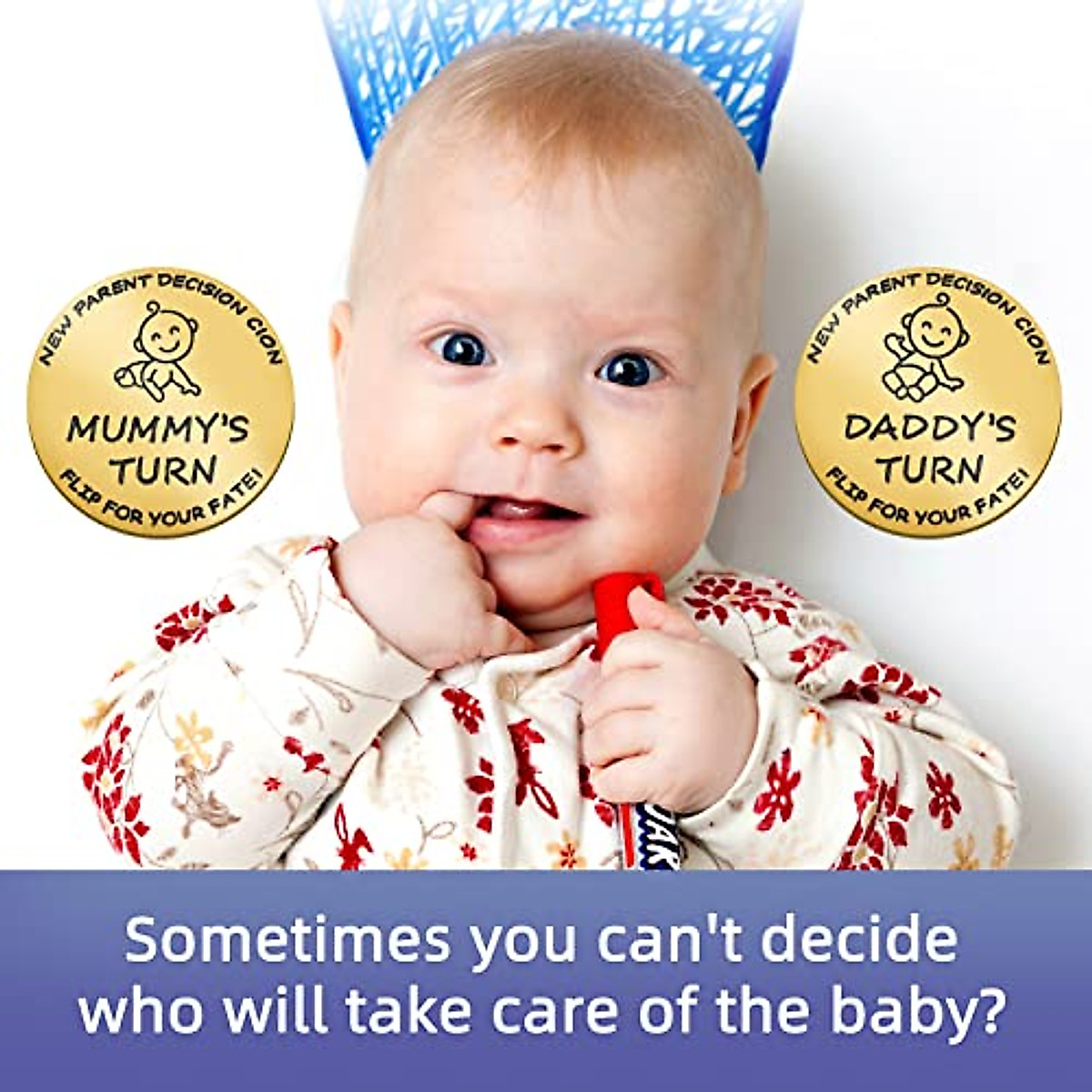 Huwane New Parent Decision Coin Flip for Your Fate, Mummy's Turn or Daddy's Turn, Mom Dad Coin Flip New Baby Gift for Wife, Husband, Mother's Day, Father's Day, Birthday, Christmas