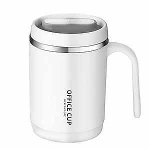 Livefunni Coffee Mug with Handle, 500ml Insulated Stainless Steel Coffee Travel Cup, Vacuum Reusable Coffee Cup with Lid, Keeping Warm & Cold (white)
