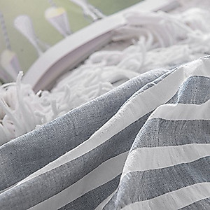 Merryfeel Cotton Duvet Cover Set,100% Cotton Seersucker Duvet Cover Set,Yarn Dyed stirped Duvet Cover Set,3 Pieces Bedding Set, King - Grey