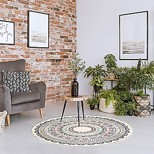 Poowe Round Cotton Rug Woven Tassel Throw Rug Washable Area Rug for Living Room Bedroom Kitchen Bathroom (Shapes)