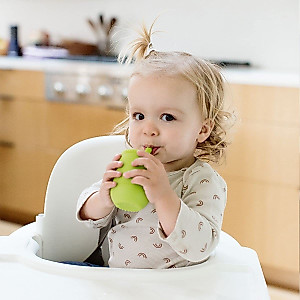 ezpz Mini Collection Set (Lime) - 100% Silicone Cup + Straw, Fork, Spoon & Mini Mat Suction Plate with Built-in Placemat for Infants + Toddlers - First Foods + Self-Feeding - 12 Months+