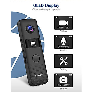 BOBLOV C18 WiFi Small Body Camera, 32GB Outdoor Body Camera, 1296P Mini Camera Body Worn Camera with OLED Screen 3.5 Hours 1080P Recording Support WiFi One Big Button for Recording