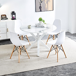 Modern Round Marble Dining Table 42.12" with MDF Table Top & Pedestal Base, Mid-Century White Kitchen Table Leisure Coffee Table Office Living Room Table