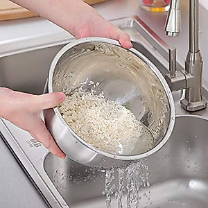 YUDONG Stainless Steel Rice Washing Bowl,With Side Drainer Stainless Steel Large Capacity Fruit Vegetables Practical Washing Bowl Kitchen Supplies Rice Sieve Durable