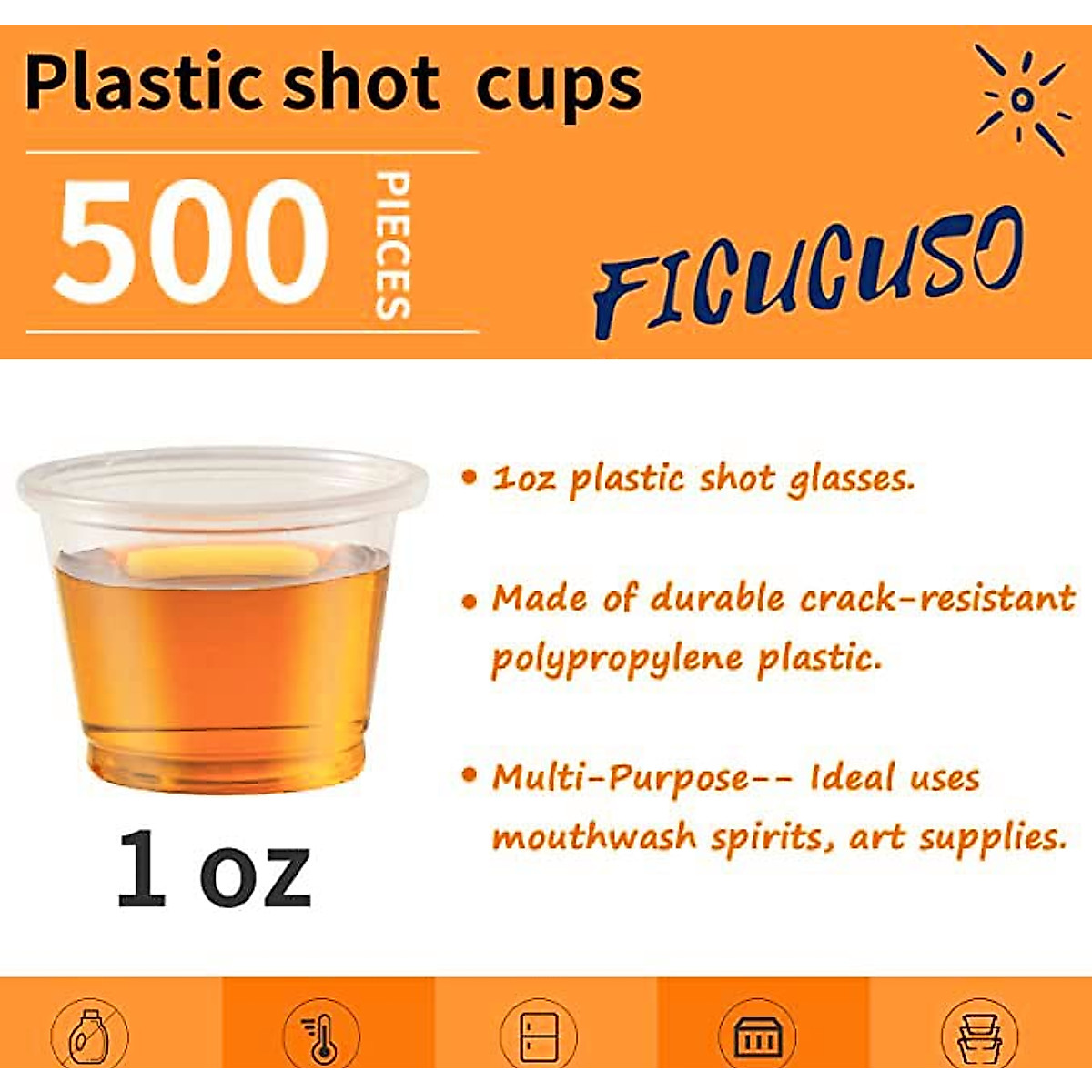 [500 Count -1 oz] Disposable Shot Glasses,Shatterproof No Lids, 1oz Jello Shot Cups Clear Plastic Souffle Cups, Perfect Container for Bathroom, Party, Espresso, Tasting, Samples, Mouthwash Cups