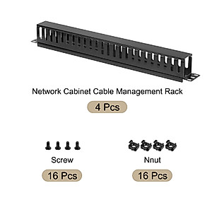 Rebower 1U Cable Manager 24 Slot Horizontal Rack Mounting Wire Management Organizer, [for Network Cabinets]-19" Black- 4Pcs