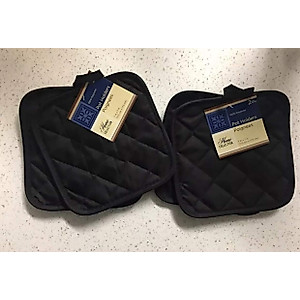 Home Collection 4~ Pot Holders 7 in x 7 in 100% Polyester (Black)