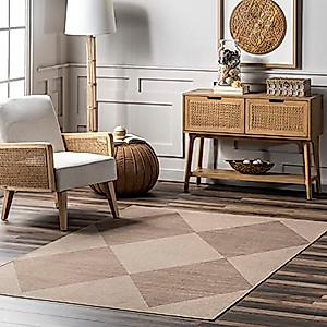 nuLOOM Simple Diamond Easy-Jute Machine Washable Accent Rug, 3' x 5', Natural