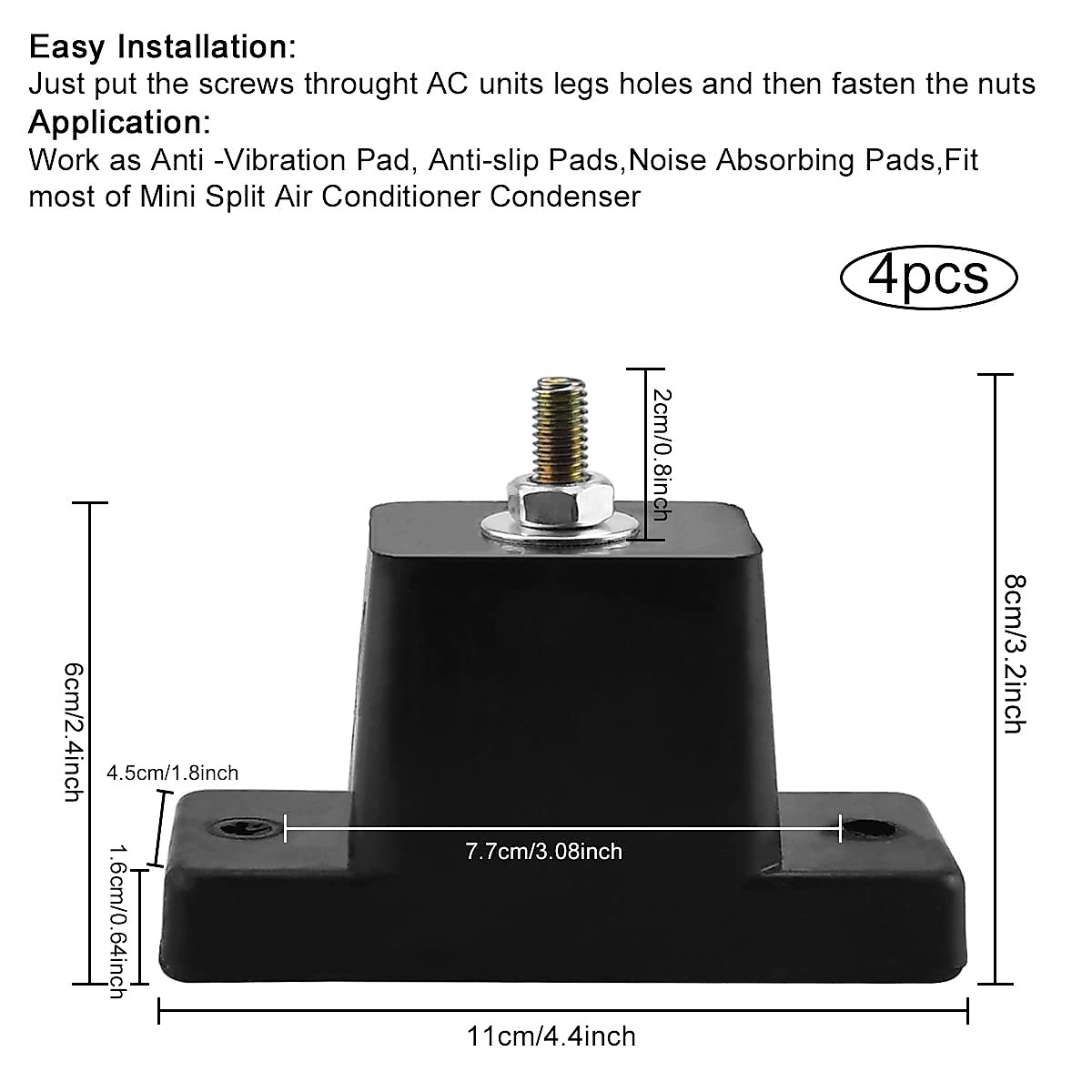 Enenes Rubber Vibration Isolator Mounting Bracket, 4Pack Air Conditioner Mounting Bracket, Mini Split Shock Absorbing Pads Stands for Outdoor Ductless Mini Split Air Conditioner Condensers