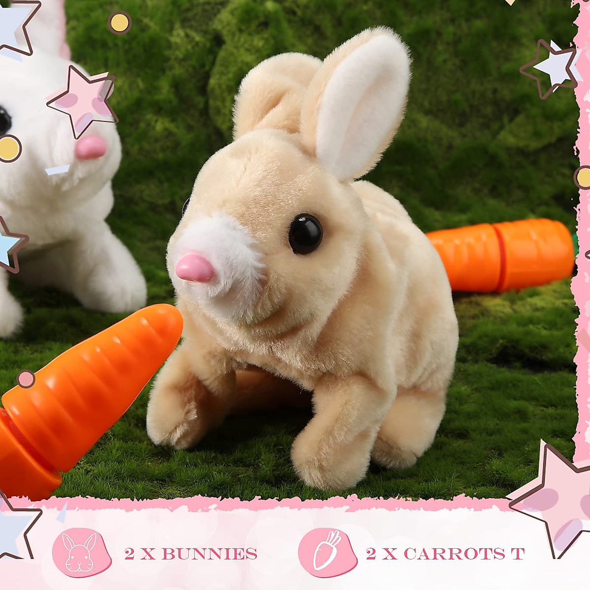 Civaner 2 Pcs Interactive Rabbit Toys Plush Stuffed Walking Bunny Toy with Sounds and Movements Hopping Robotic Toys Easter Gift Present (Rabbit Style)