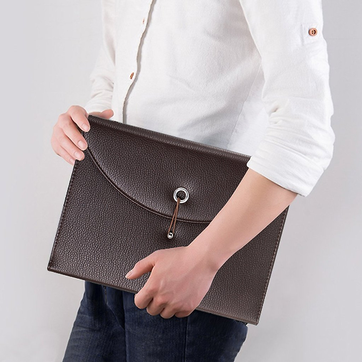 BTSKY PU Leather Expanding File Folders-13 Pockets A4 Letter Size Paper File Folder Accordion Business Document Organizer with Fasteners and Tabs (Brown)