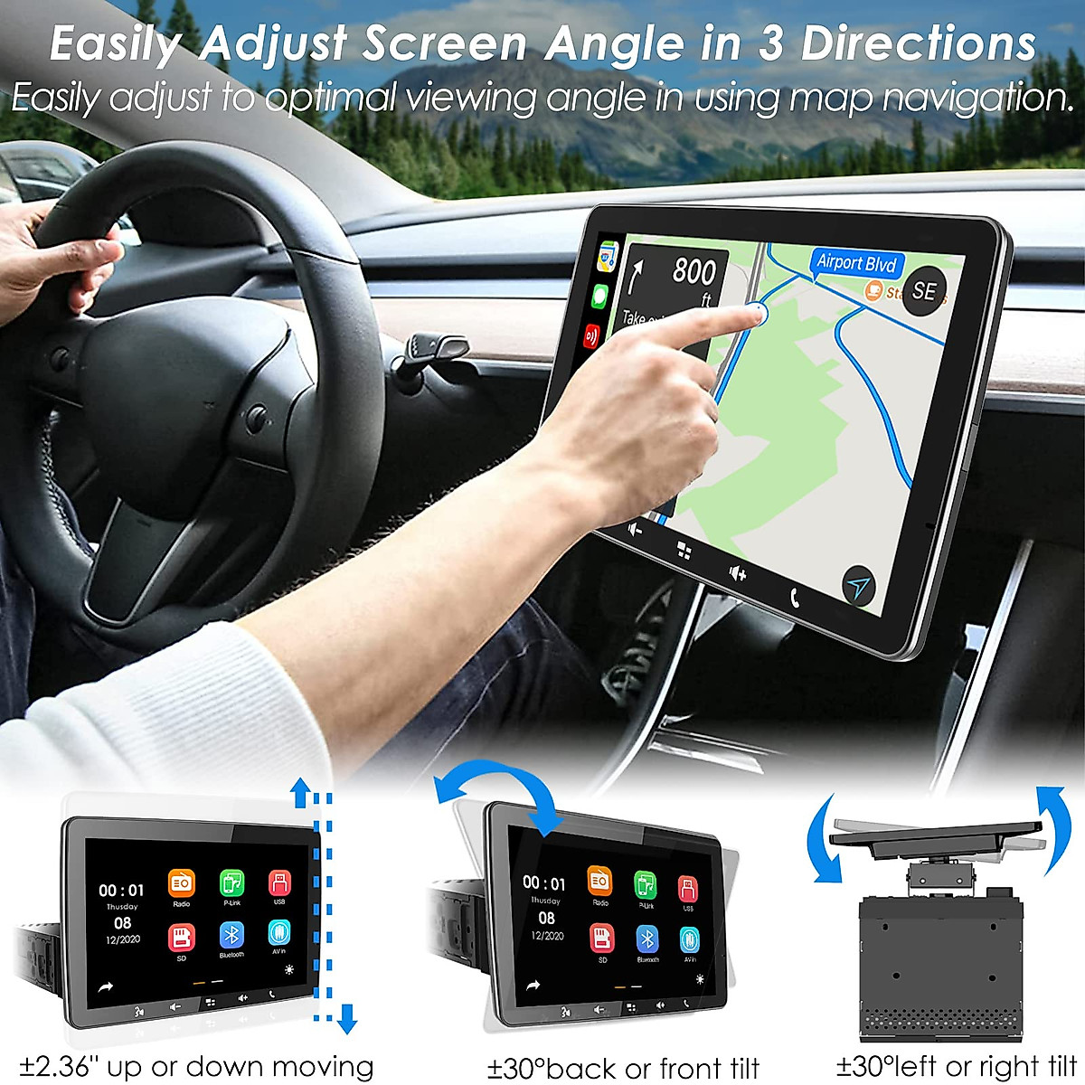 Single Din Bluetooth Car Stereo: 9 Inch IPS Touchscreen Audio with Carplay | Android Auto | MirrorLink | Backup Camera | FM/AM Car Radio | USB/SD/AUX-in | Fast Charging | Subwoofer