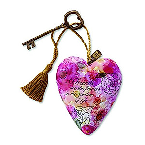 DEMDACO Friends Are Flowers In Garden Of Life Pink Floral 4 x 3 Inch Heart Shaped Resin Keepsake Decoration