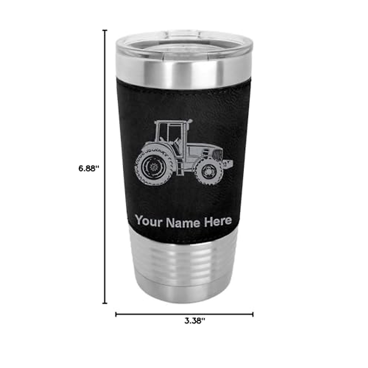 LaserGram 20oz Vacuum Insulated Tumbler Mug, Farm Tractor, Personalized Engraving Included (Faux Leather, Black)