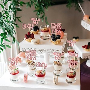 Gyufise 24 Pack Rose Gold 60th Birthday Cupcake Toppers Glitter Sixty Straight Outta 1965 Hello 60 Cupcake Pick Decorations Cheers to 60 Years Birthday Anniversary Cake Decorations Supplies