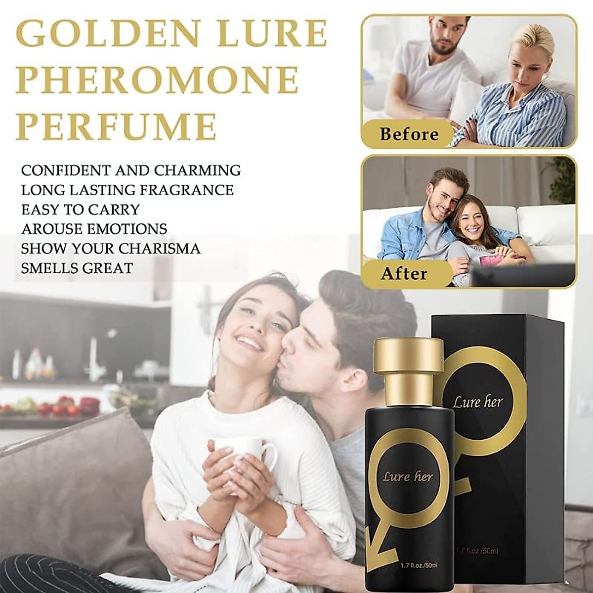 MQQ Lure Her Perfume para hombres, Colonia de feromonas doradas para hombres Atraer mujeres, Romantic Glitter Perfume, 1.0 Count