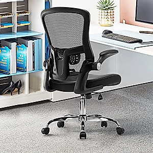 SAIBFARST Ergonomic Office Chair, PU Leather Home Desk Chair, Adjustable Height Swivel Mesh Chair Midback Computer Chair with Lumbar Support and Flip-up Armrests Executive Office Chairs