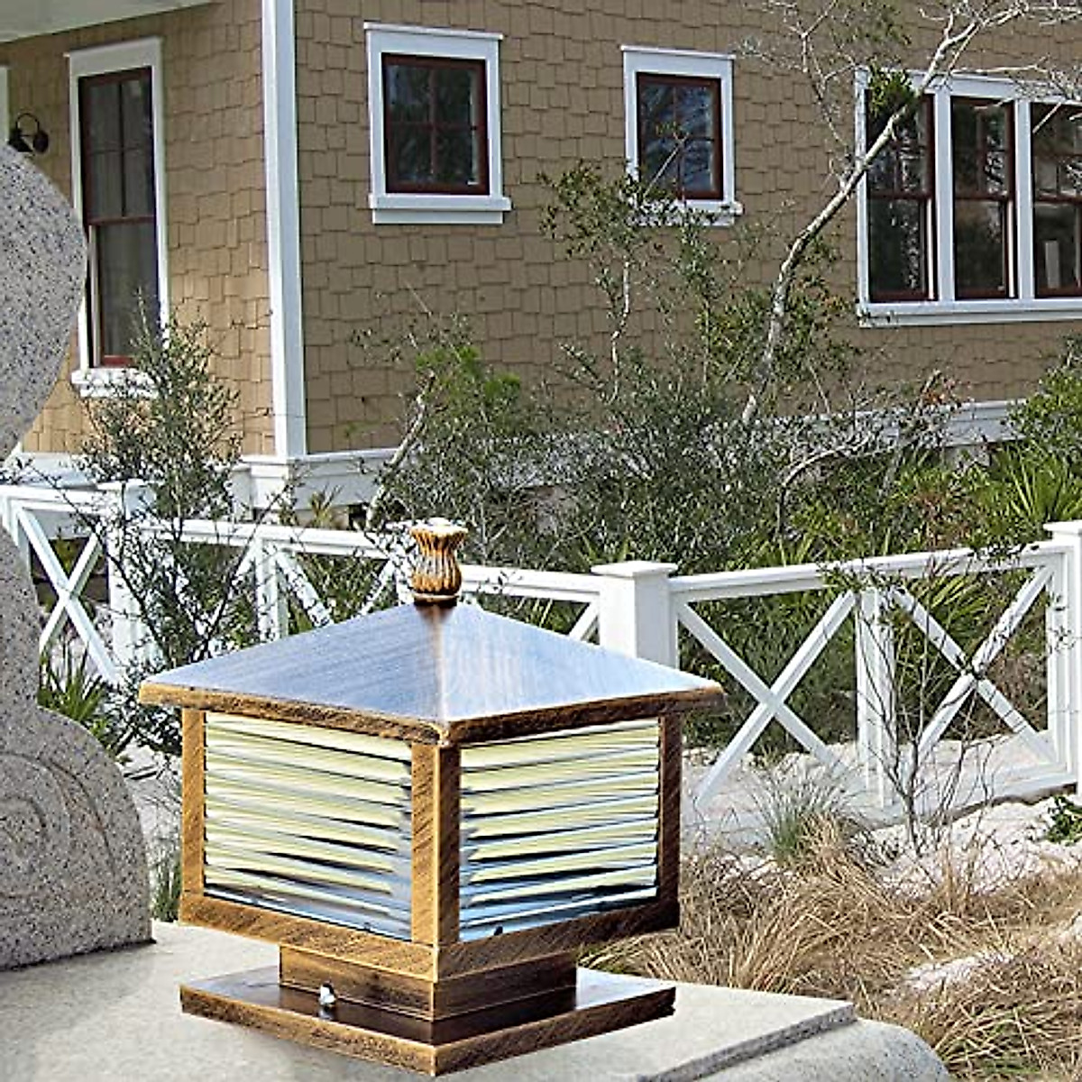 JSBDPHW Outdoor Post Light Lamps Courtyard Wall Waterproof Column Light Glass Lampshade Wrought Iron E27 Post Light Villa Gate Base Landscape Light