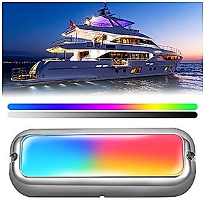 HUSUKU RS9 (2.0) RGB 4000LM Underwater Marine Light for Boat, 6.7 Inch, 45LED DC 12V, 316 Stainless Steel, IP68, Color Change LED Boat Light for Yacht Boat Transom Fishing Dock Pontoon