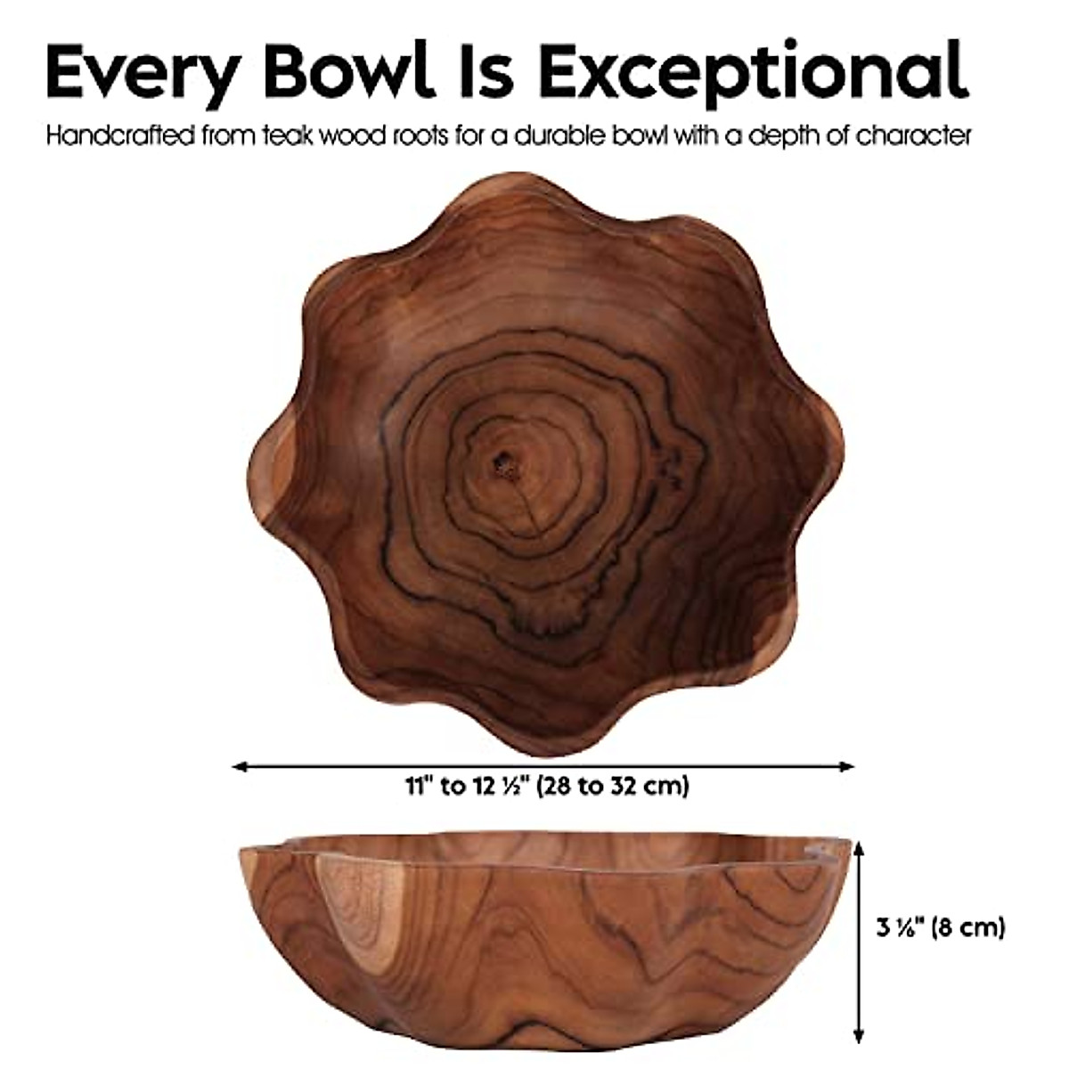 Curawood Teak Root Bowl for Distinctive Decor - Authentic Artisan Handcrafted Wooden Bowls for Food - Wooden Decorative Bowl for Tabletop Display - Serving Wooden Fruit Bowl for Kitchen Counter - 12"
