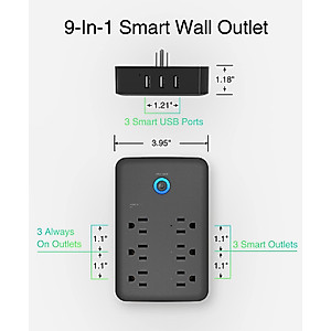 GHome Smart Plug Outlet Extender, USB Surge Protector 3 Individually Controlled Outlets and 3 USB Ports, WiFi Plug Works with Alexa Google Home, Outlet Timer Wall Adapter, 2.4GHz Wi-Fi Only, 15A/1800W