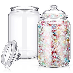 Nuogo 2 Pcs 1/1.5 Gallon Candy & Cookie Jar Plastic Jars with Lids Decorative Apothecary Jars Candy Buffet Containers Clear Airtight Food Storage Canister Home Decor Centerpiece (1 Gallon 128 oz)