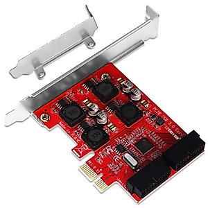 LTERIVER PCIE to 2X 19Pin USB 3.0 Header, PCIE Superspeed USB 3.0 5Gbps Expansion Card for Windows 11, 10, 8.1, 8, 7, XP (32/64bit) Desktop PCs, Built in Smart Power Control Technology (PCE-IN4)