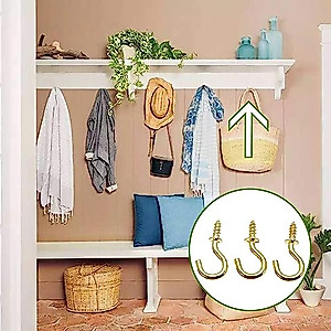 LANSEYQO Mini Ceiling Screw Hooks, 50 Pcs (1/2 inch) Hanging Cup Hooks Brass Plated Screw-in Hooks for Hanging Plants Mug Arts Decorations, Gold