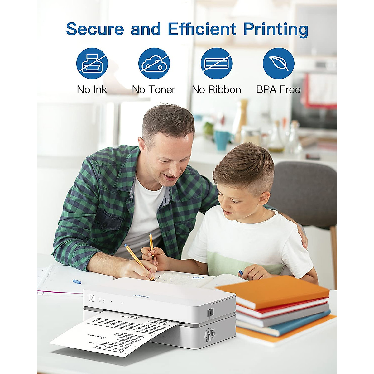 Thermal Printer, 2.4 GHz WiFi Inkless Printer Supports 8.5" x 11" US Letter Size Thermal Paper, Auto Cutting, Wireless Printer Support Android, iOS & Laptop, Compact Printer for Home Use, Office