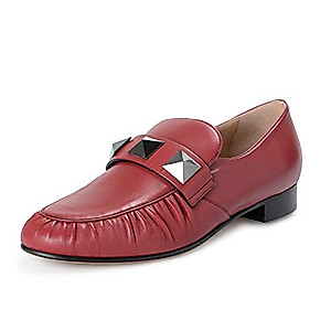 Valentino Women's Red Leather Loafers Slip On Flats Shoes US 9.5 IT 39.5
