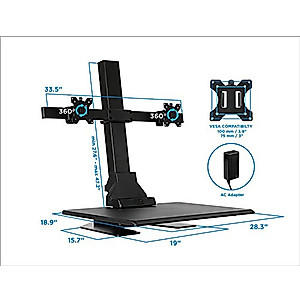 Mount-It! Electric Standing Desk Converter, Motorized Sit Stand Desk with Dual Monitor Mount and iPhone/Tablet Slot, Ergonomic Height Adjustable Workstation, Black (MI-7952)