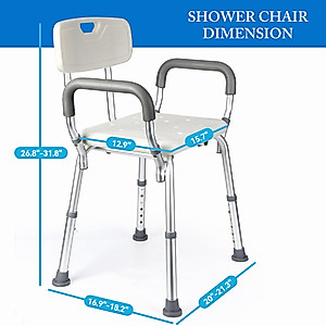 IDEALHOUSE Shower Seat, Adjustable Height Shower Chair, with Padded Armrests and Back, Inside Shower Seat Support 350 Lb Capacity, Slip Resistant Shower Seat for Bathtub