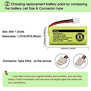 iMah BT183342/BT283342 2.4V 400mAh Ni-MH Battery Compatible with AT&T CL82207 EL52100 EL50003 VTech CS6709 CS6609 CS6409 BL102-3 Handset Replace Battery BT166342 BT266342 BT162342 BT262342, 2-Pack