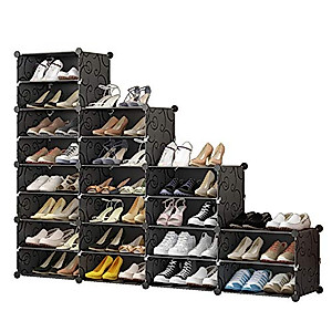 KOUSI 40-Pairs Shoe Rack for Entryway Shoe Storage Space Saver Plastic Shoe Organizer Narrow Standing Expandable for Heels, Boots, Slippers,Black