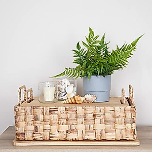 Household Essentials, Natural Stackable Hyacinth Baskets with Oak Lids, Set of 2